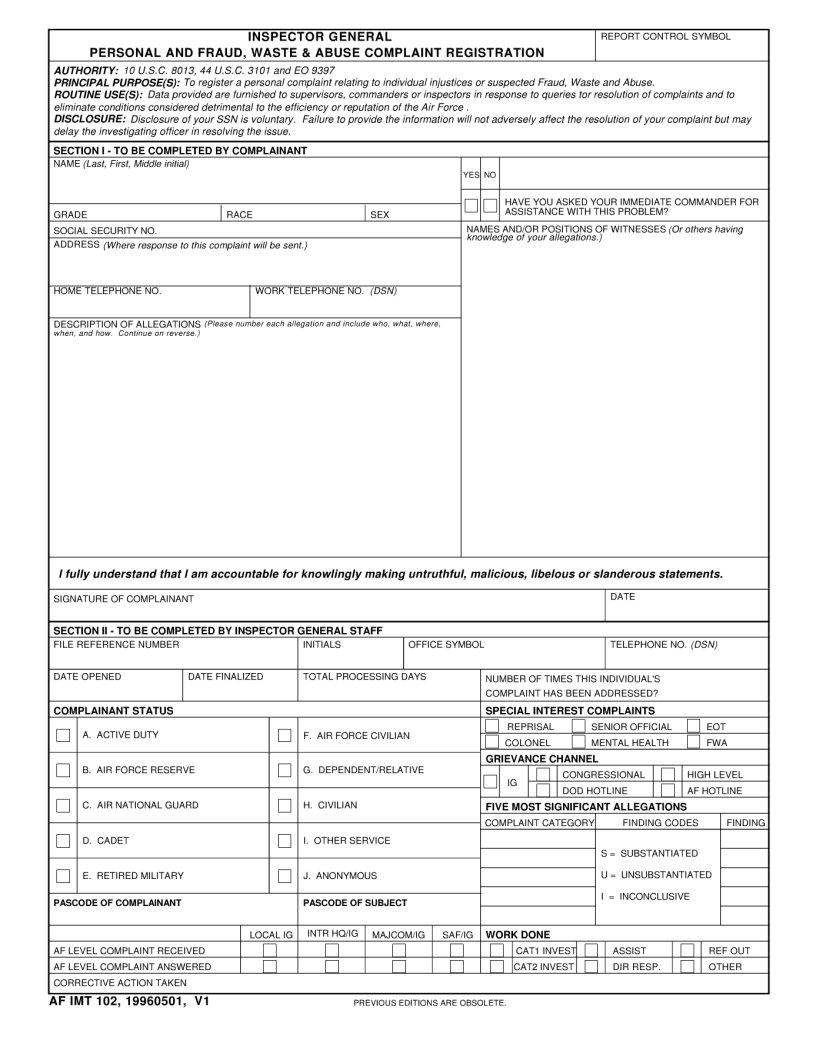 Af Form 102 ≡ Fill Out Printable PDF Forms Online