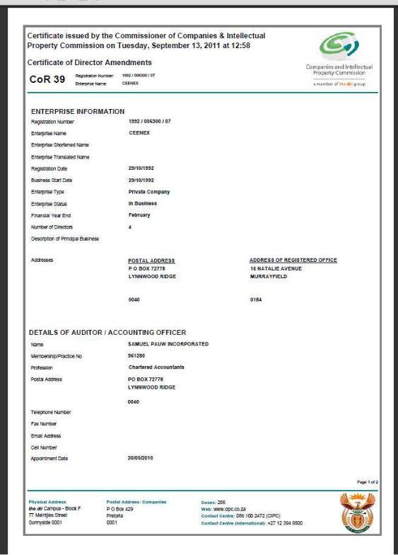 Cipc Cor39 Form Fill Out Printable PDF Forms Online