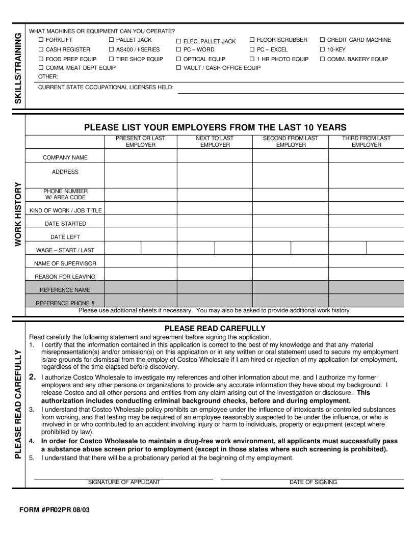 Costco Job Application Form Fill Out Printable PDF Forms Online