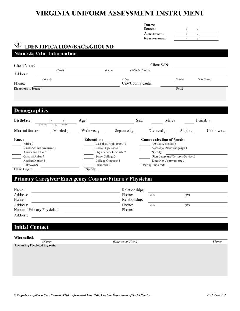 Uai Assessment Form ≡ Fill Out Printable PDF Forms Online