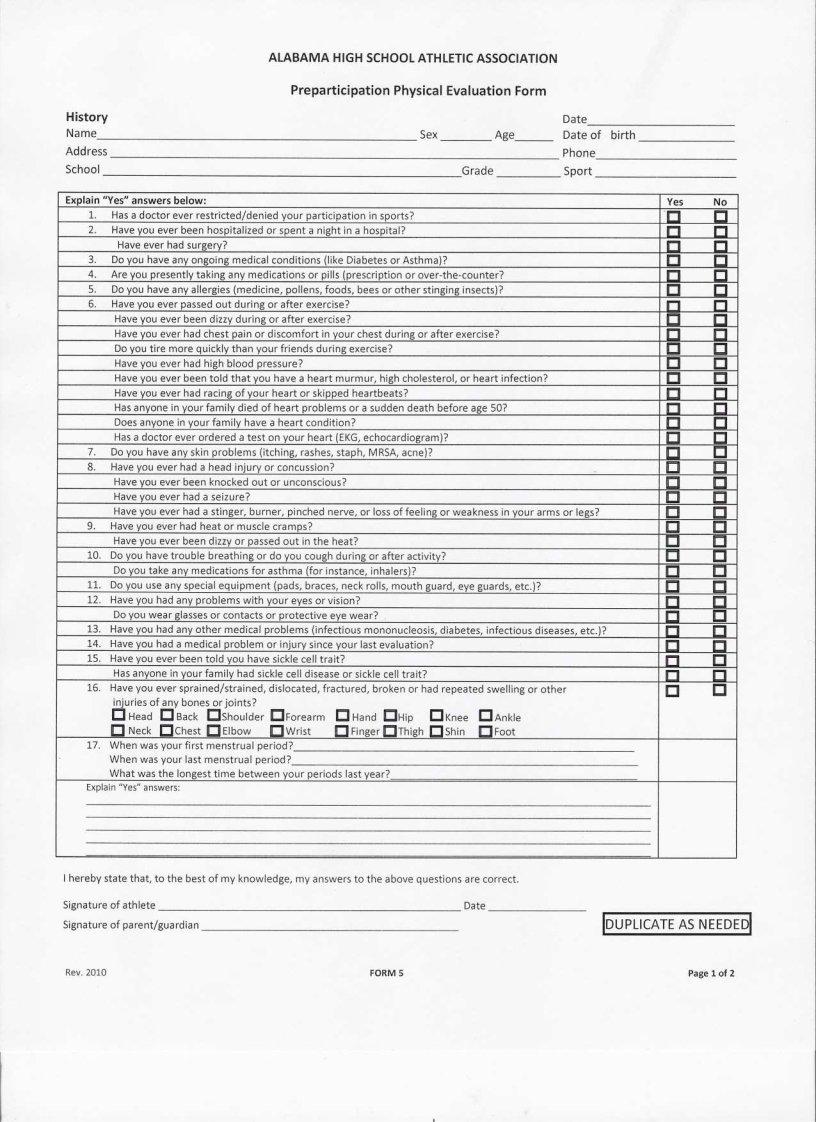 2023 Sports Physical Form Printable Forms Free Online