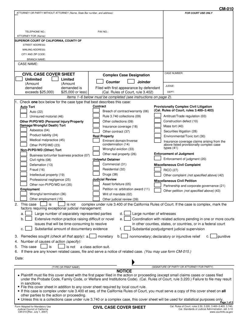 California Civil Form ≡ Fill Out Printable PDF Forms Online