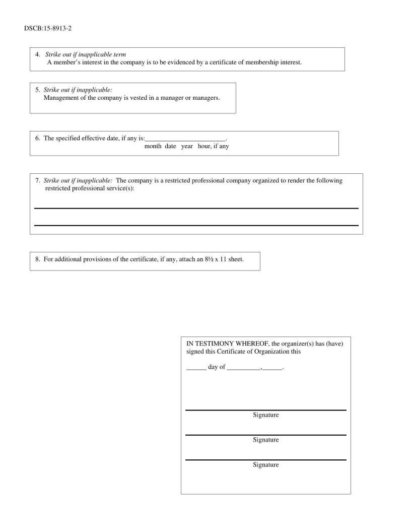 Certficate Of Organization Domestic Llc Sample Pa ≡ Fill Out Printable ...