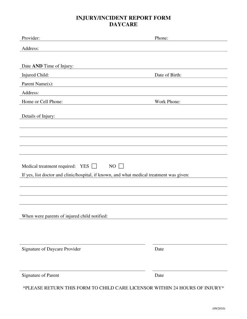 Child Care Incident Report ≡ Fill Out Printable PDF Forms Online