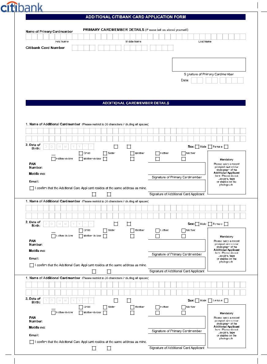 Citi Bank Aplication Card ≡ Fill Out Printable PDF Forms Online