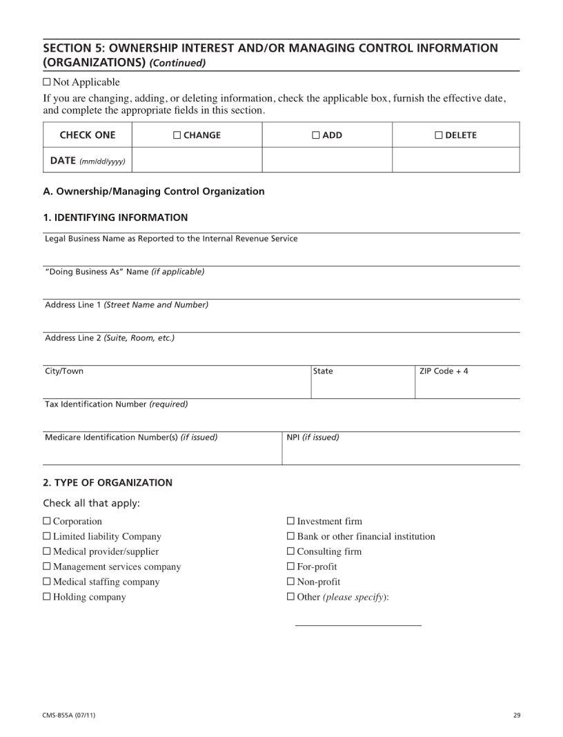 Cms 855A Fill Out Printable PDF Forms Online