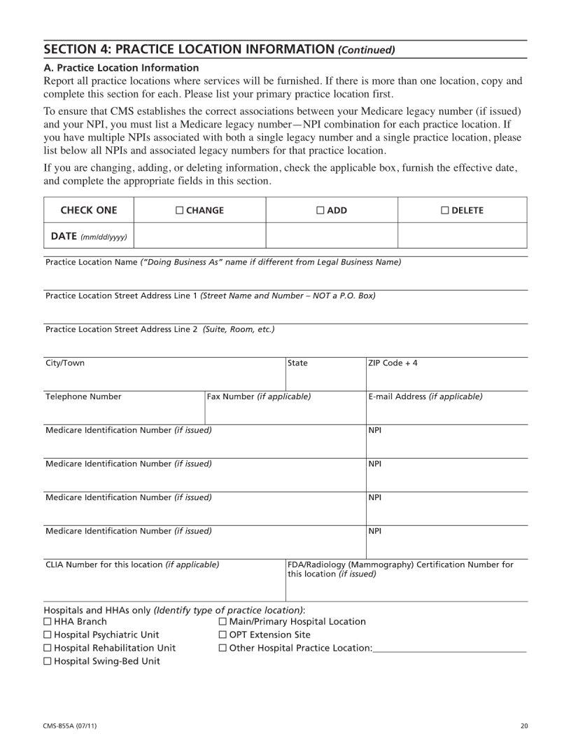 Cms 855A ≡ Fill Out Printable PDF Forms Online