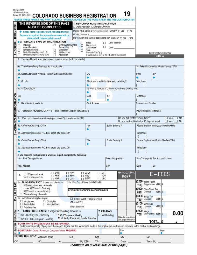Colorado Form Cr 100 ≡ Fill Out Printable PDF Forms Online