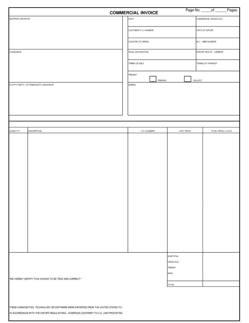 Commercial Invoice Template ≡ Fill Out Printable PDF Forms Online