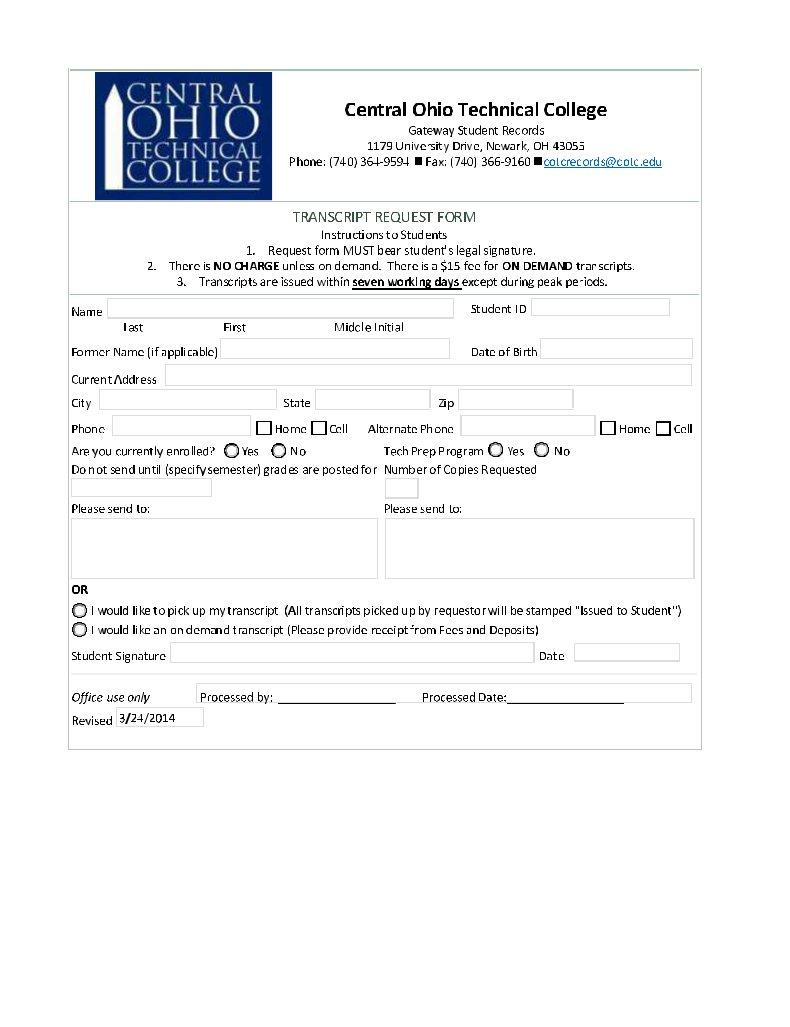 Cotc Transcript Request ≡ Fill Out Printable PDF Forms Online