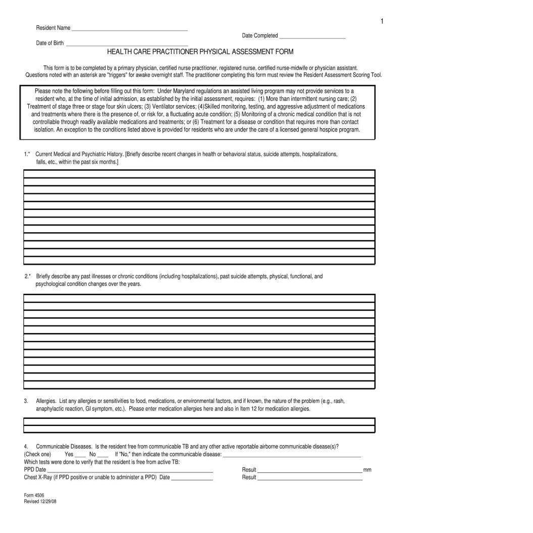 Health Practitioner Physical Assessment PDF Form - FormsPal
