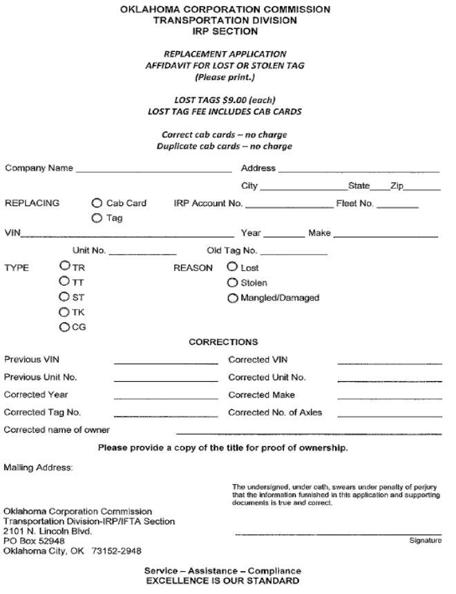 Irp Registration Oklahoma ≡ Fill Out Printable PDF Forms Online