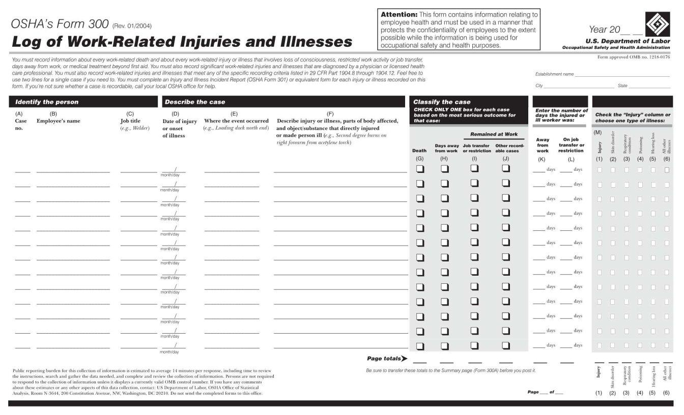 Osha Form 300 Fill Out Printable PDF Forms Online