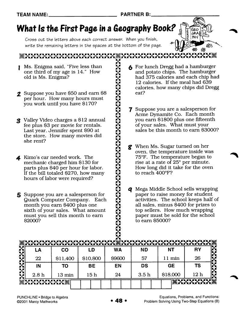 Punchline Bridge To Algebra ≡ Fill Out Printable PDF Forms Online
