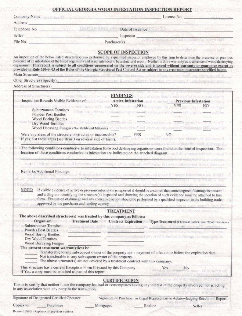 Wood Infestation Inspection Report Form ≡ Fill Out Printable PDF Forms ...