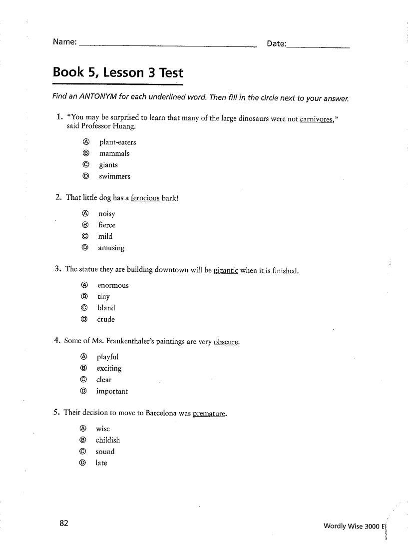 Wordly Wise 3000 Book 5 ≡ Fill Out Printable PDF Forms Online