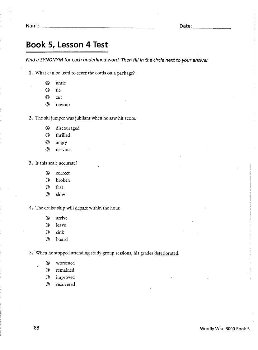 Wordly Wise 3000 Book 5 ≡ Fill Out Printable PDF Forms Online
