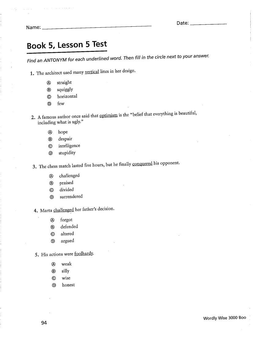 Wordly Wise 3000 Book 5 ≡ Fill Out Printable PDF Forms Online