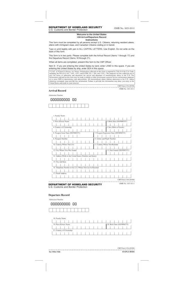 Cbp Form I 94 ≡ Fill Out Printable PDF Forms Online