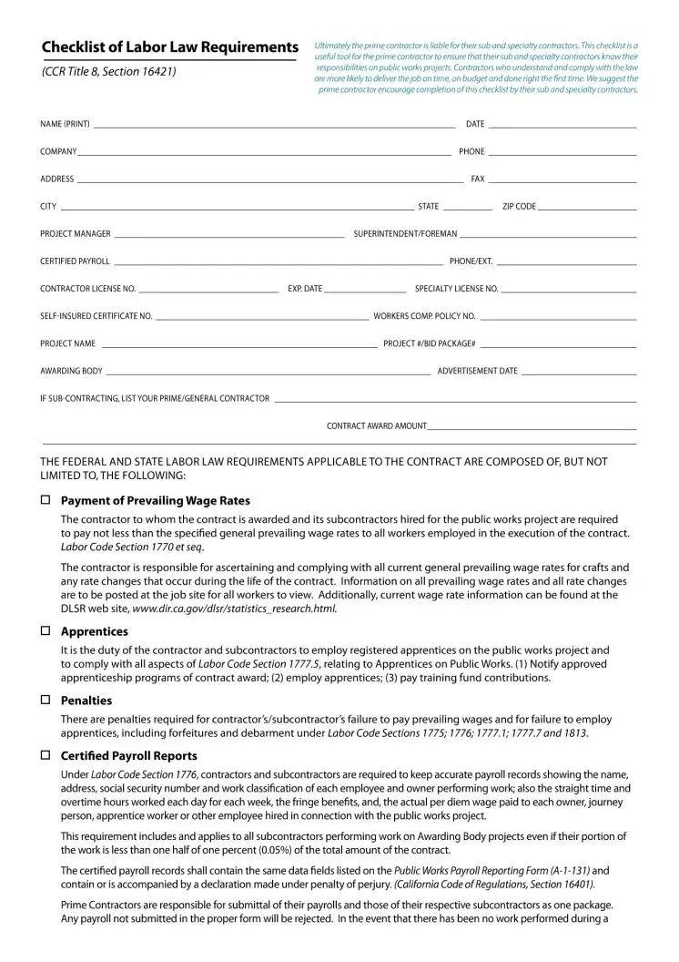 Checklist Labor Law ≡ Fill Out Printable PDF Forms Online