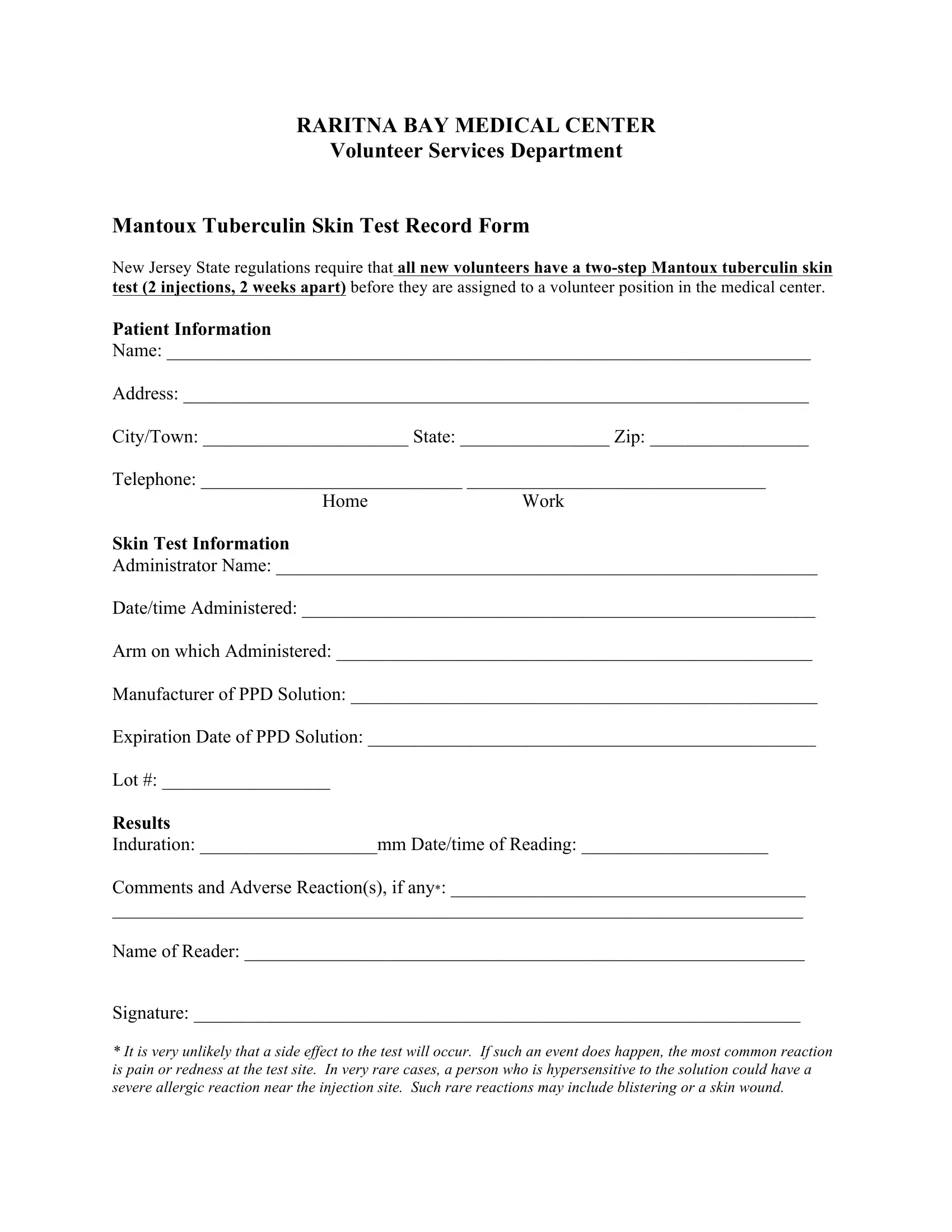 2 Step TB Test Form Fill Out Printable PDF Forms Online