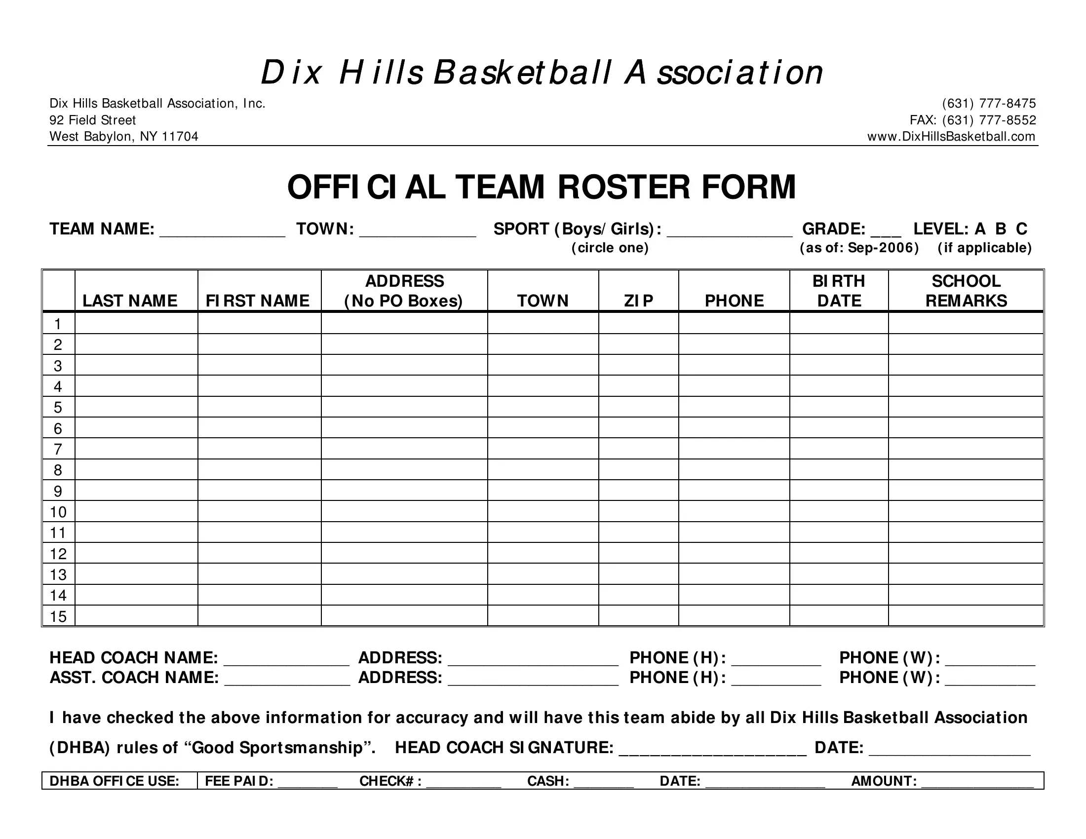 Basketball Roster Template PDF Form FormsPal