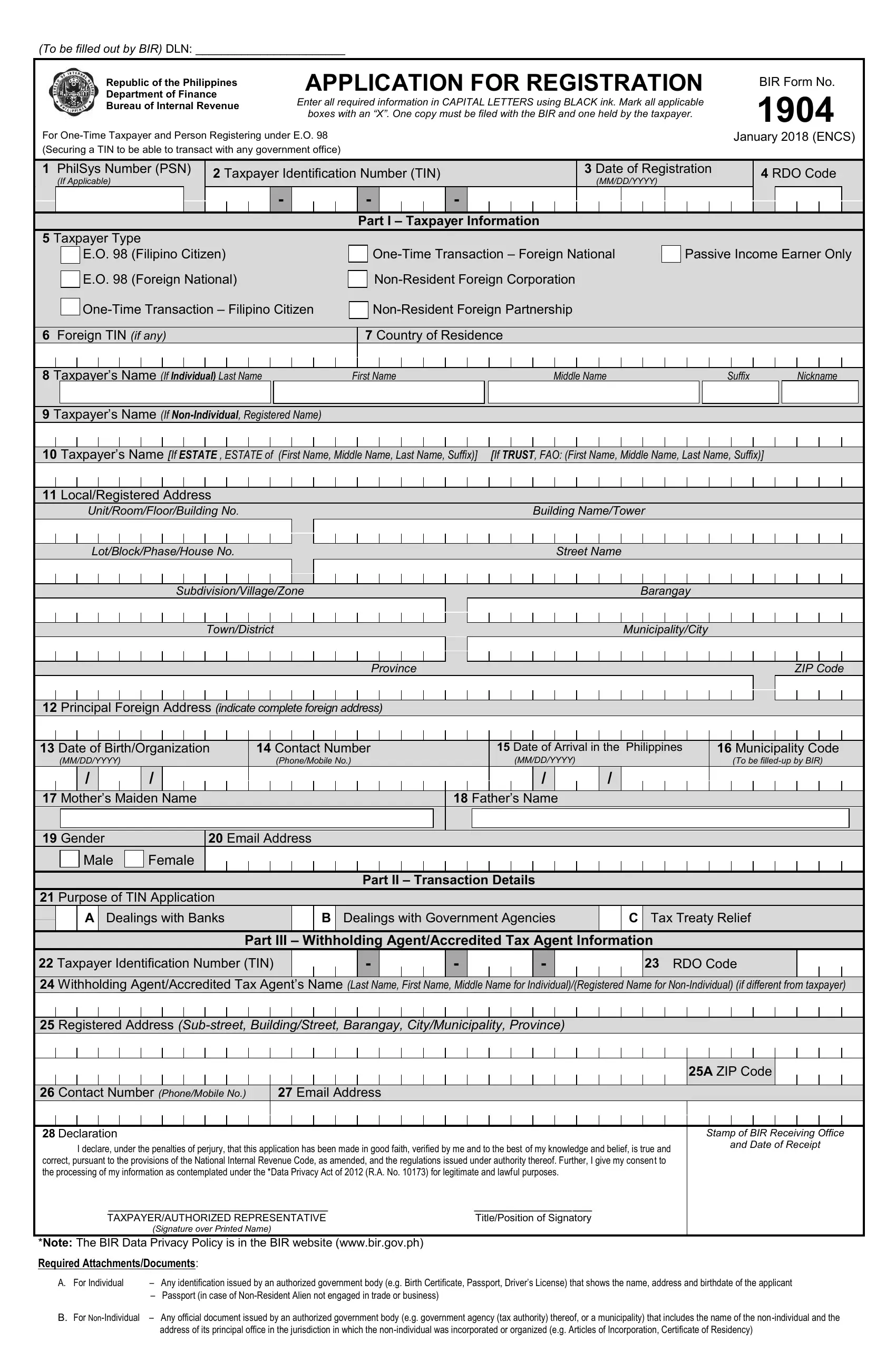 Bir Form 1904 Fill Out Printable PDF Forms Online
