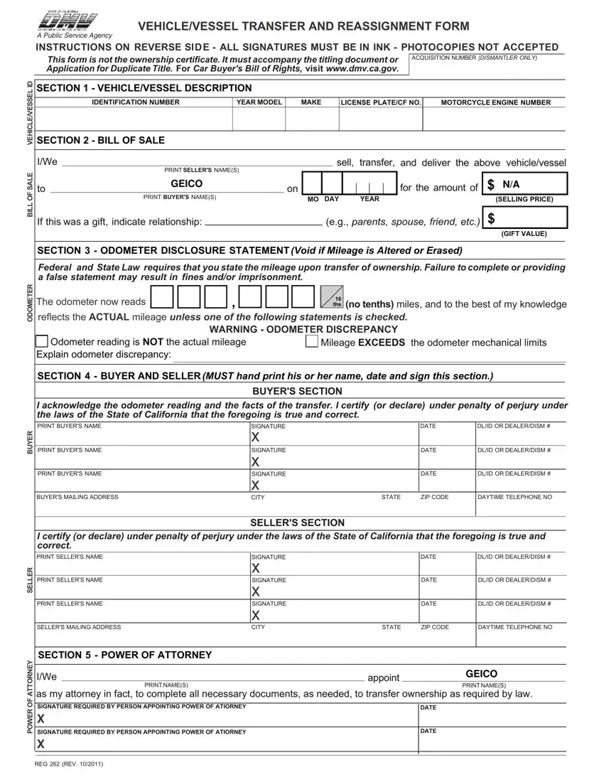 California Form Reg 262 Fill Out Printable PDF Forms Online
