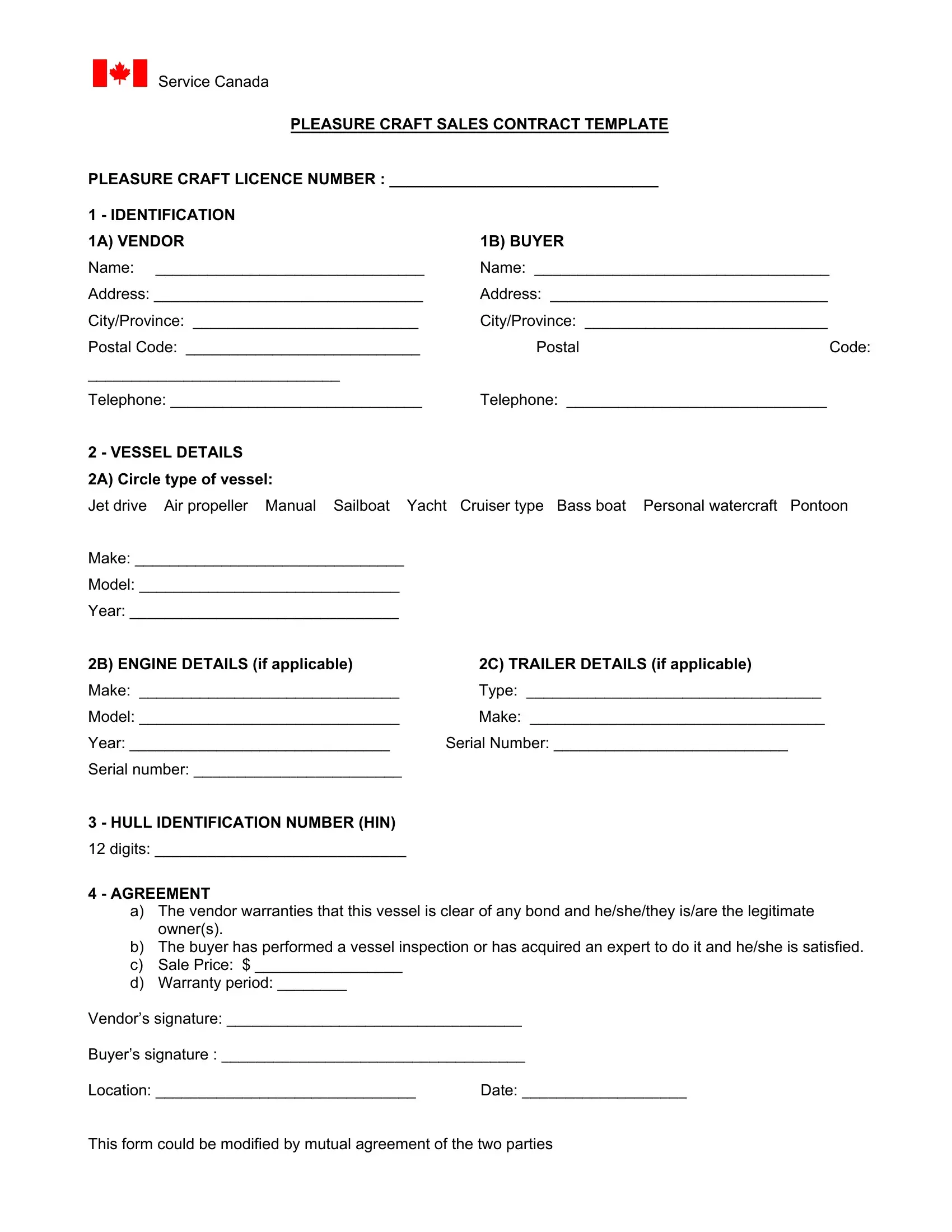 Canada Sales Contract Form Fill Out Printable PDF Forms Online