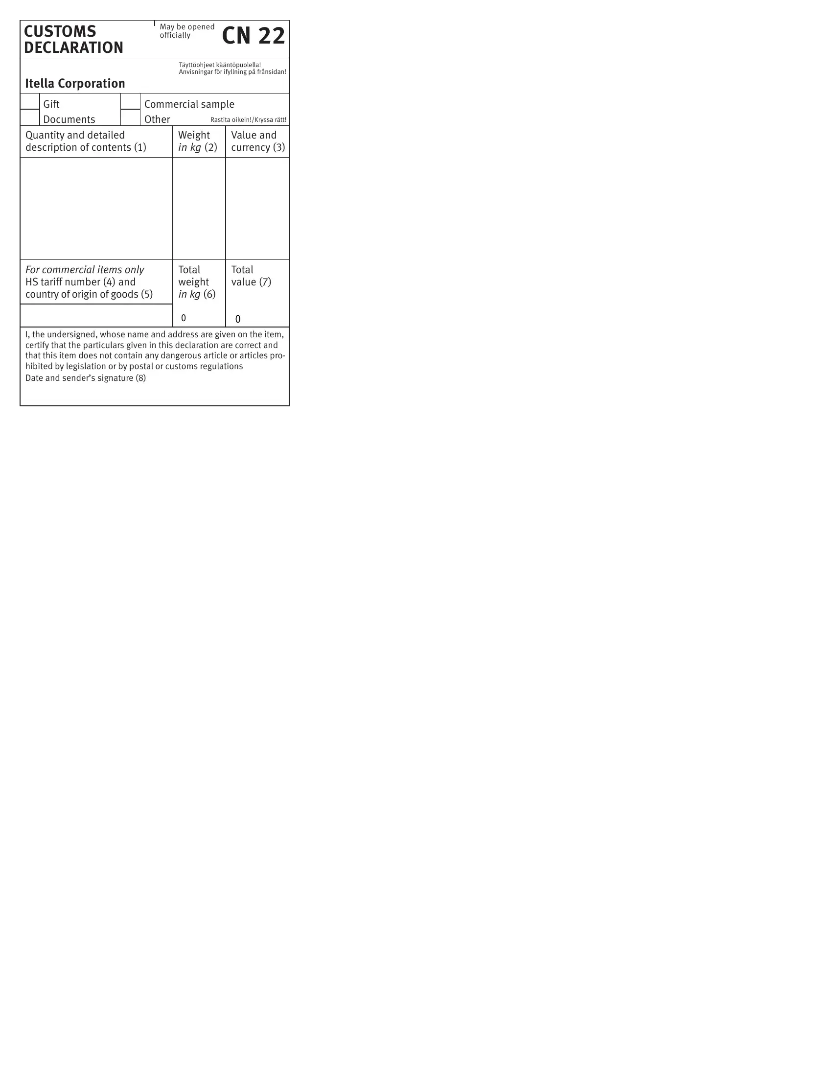 Cn22 Form Fill Out Printable PDF Forms Online