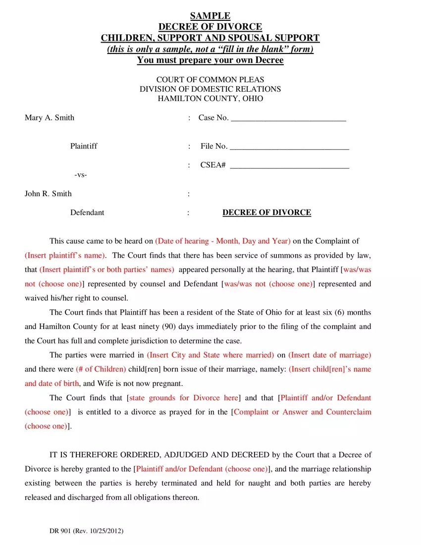 Divorce Decree Sample Fill Out Printable PDF Forms Online
