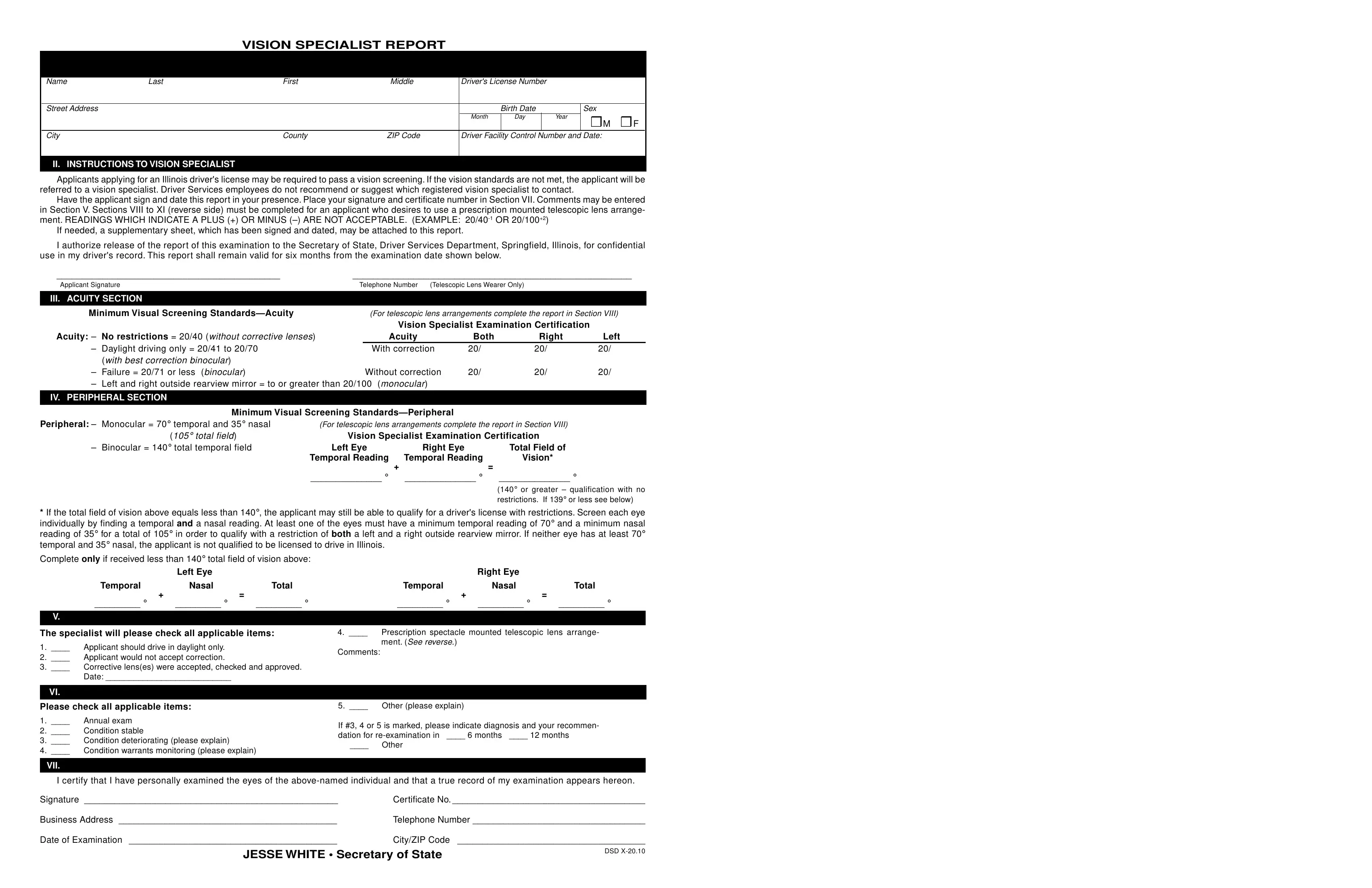 Dmv Vision Test Illinois Form Fill Out Printable PDF Forms Online