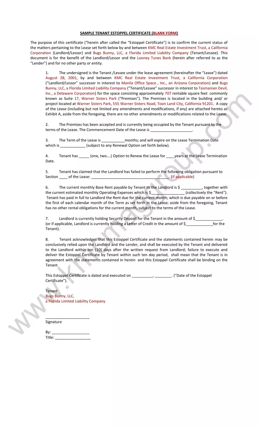 Estoppel Certificate Template Fill Out Printable PDF Forms Online