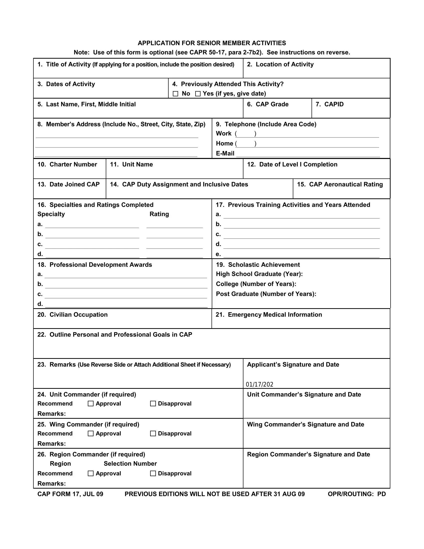 Form 17 Application Fill Out Printable PDF Forms Online