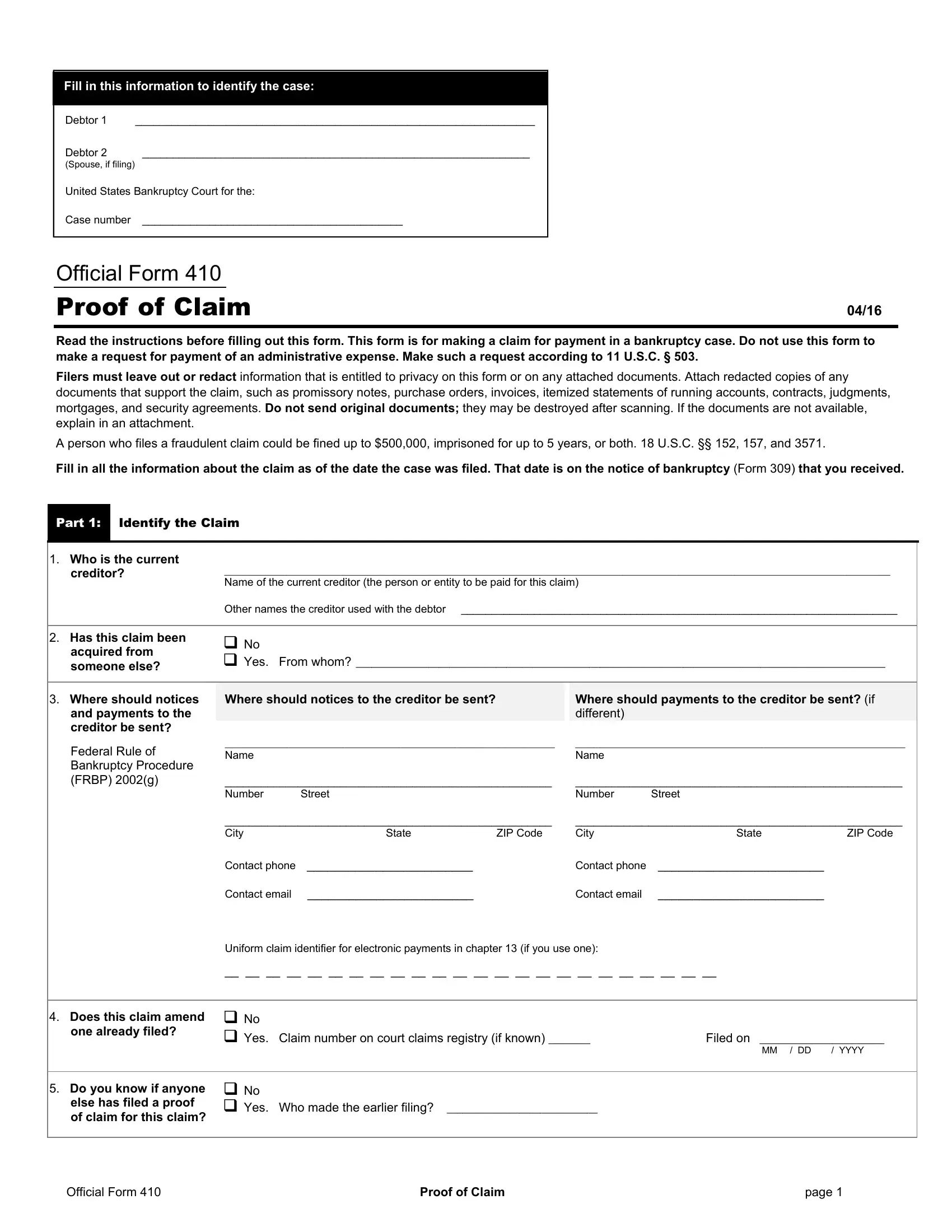 Form 410 Fill Out Printable PDF Forms Online