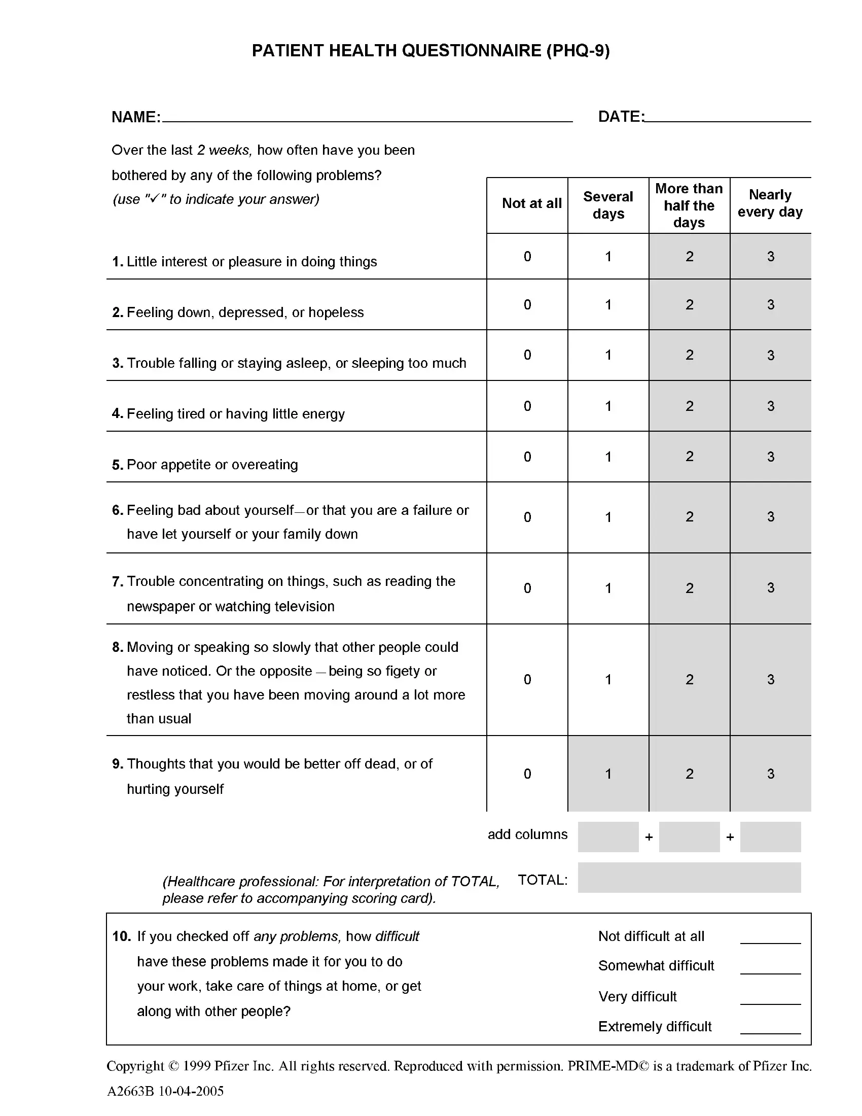 Phq 9 Form Pdf