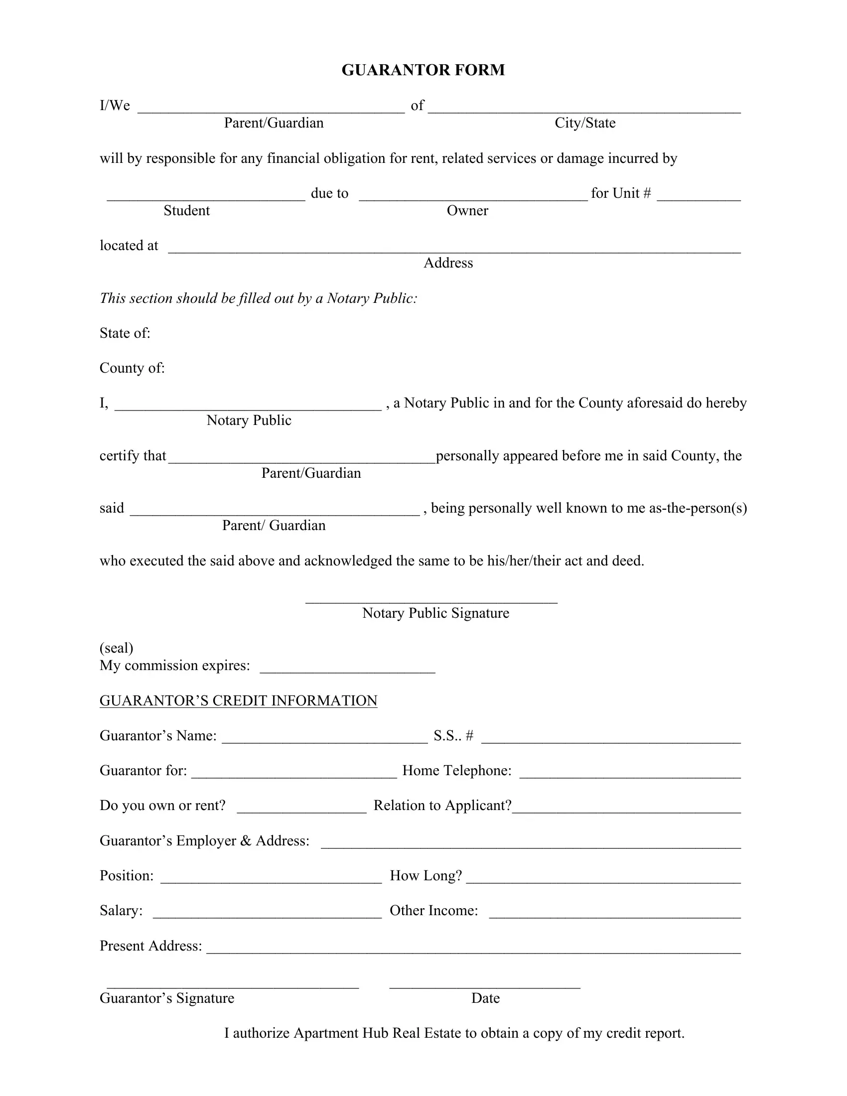 Guarantor Form Fill Out Printable PDF Forms Online