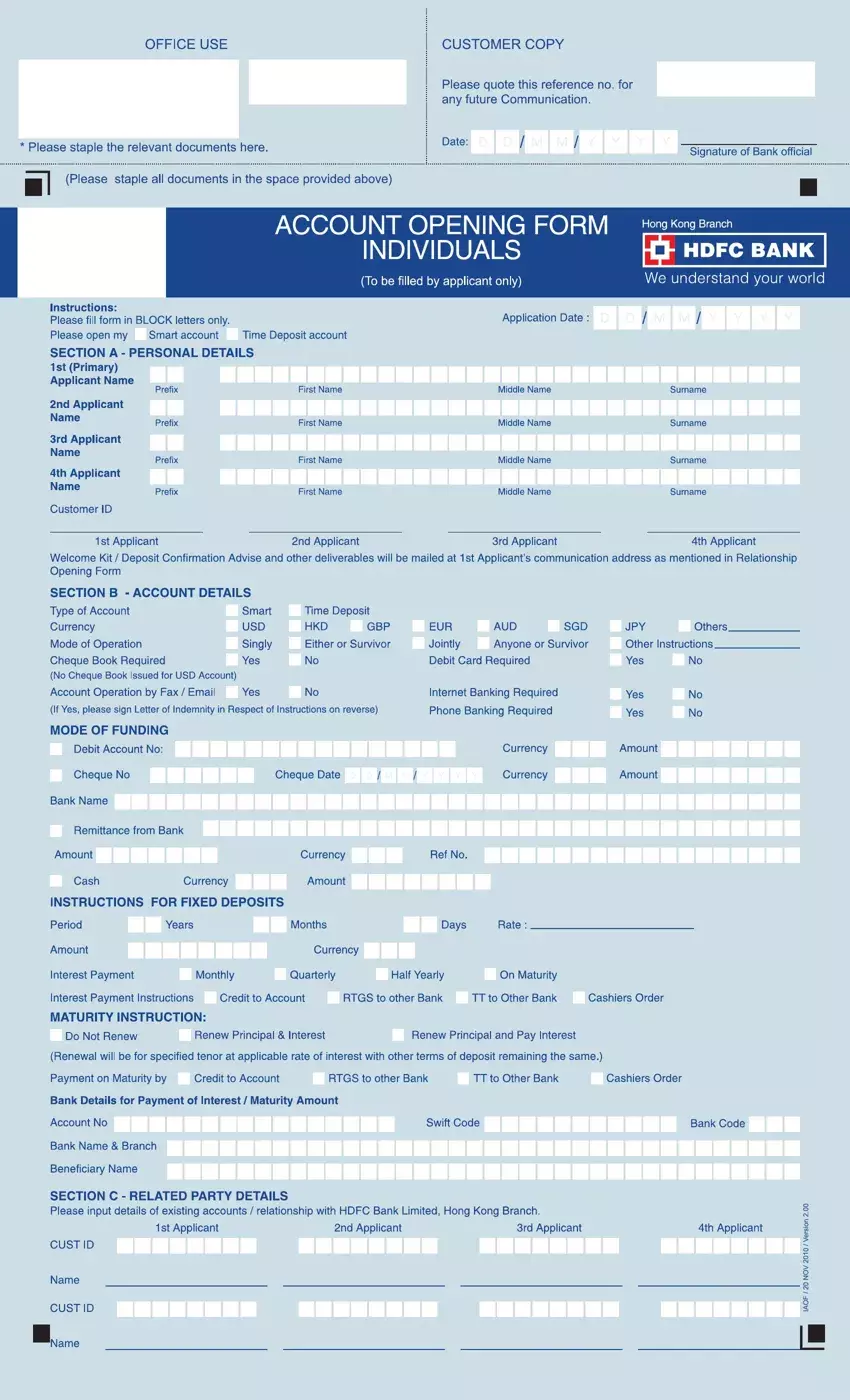 Hdfc Bank Account Opening Form Fill Out Printable PDF Forms Online