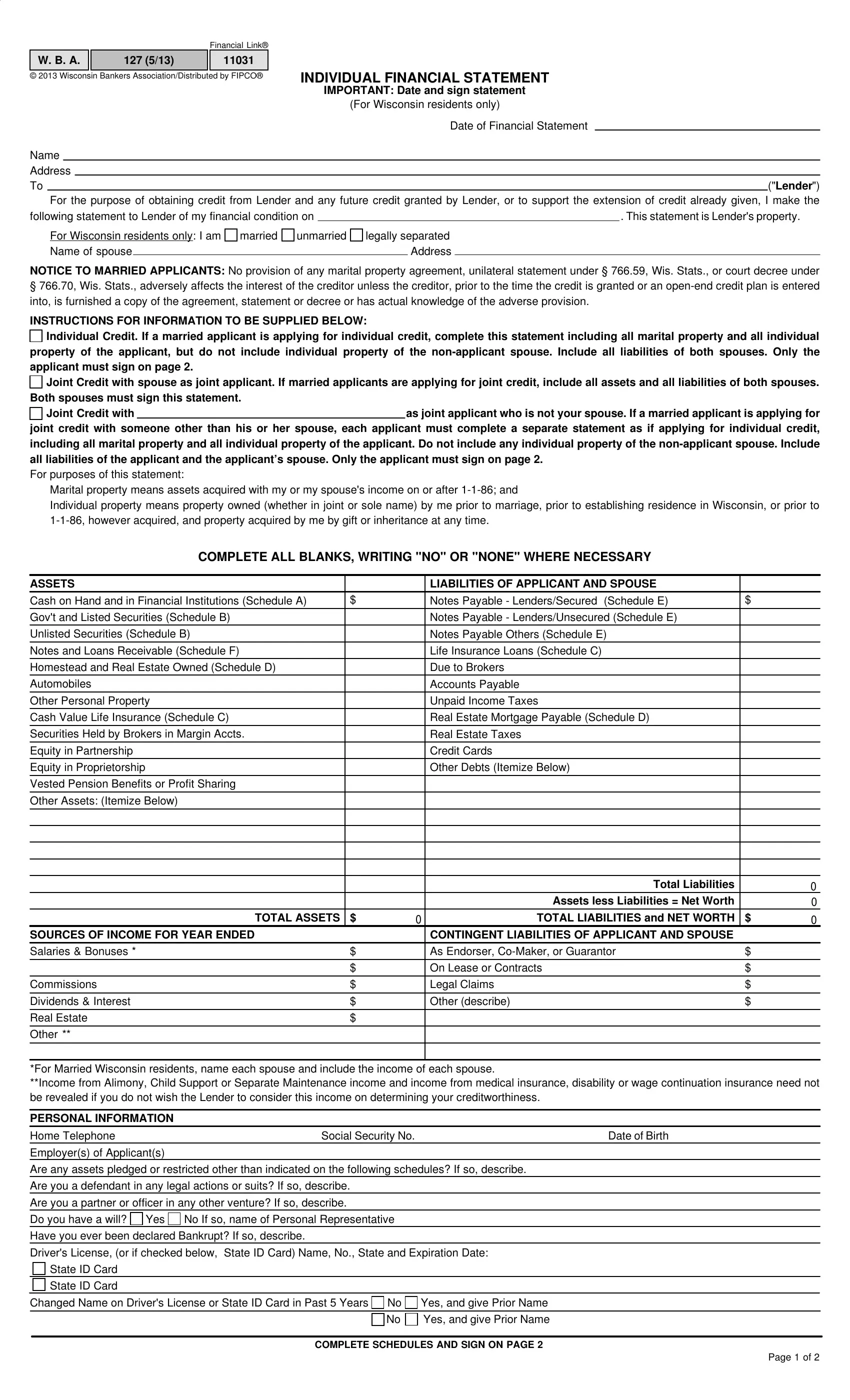 Individual Financial Statement PDF Form FormsPal