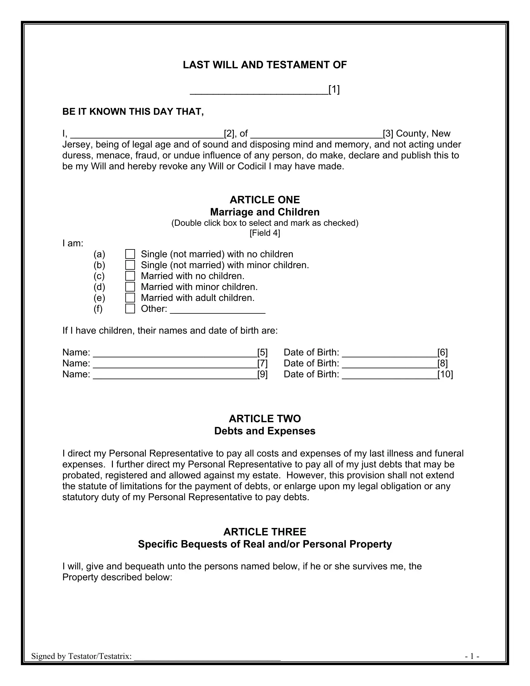 Nj Will Requirements Form Fill Out Printable PDF Forms Online
