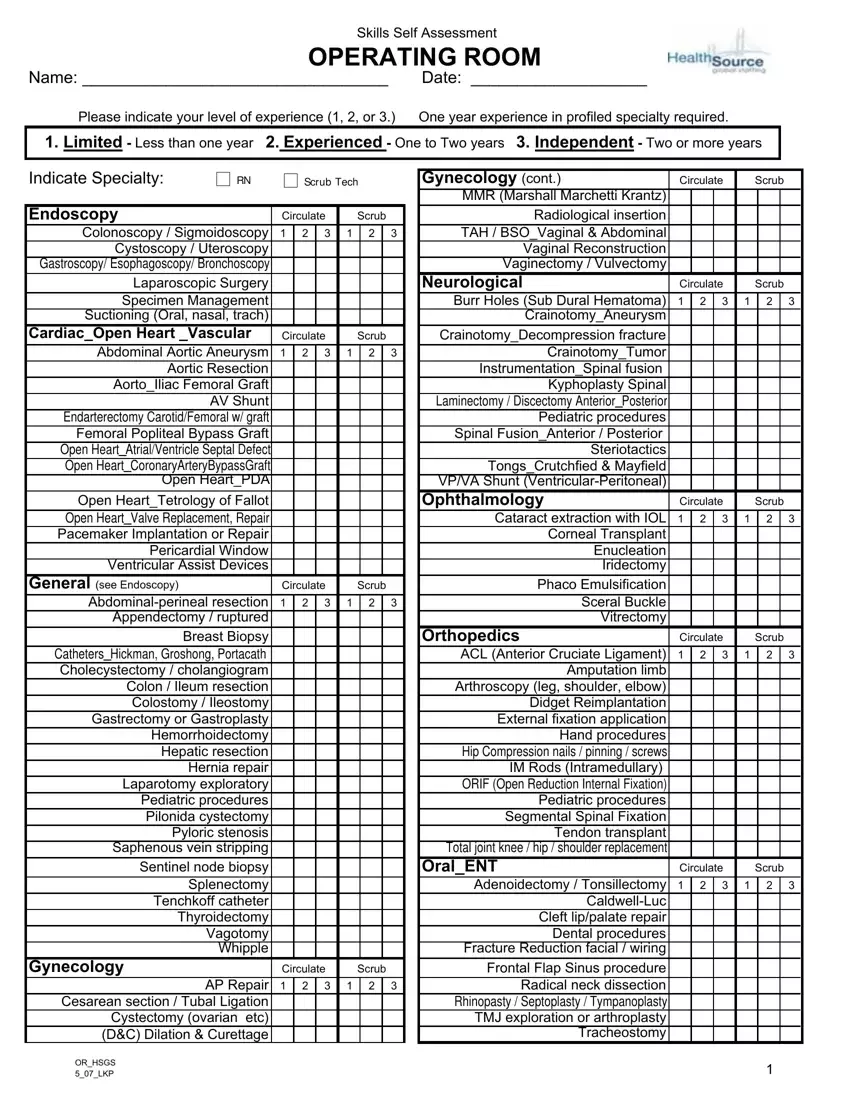 Operating Room Competency Checklist PDF Form FormsPal