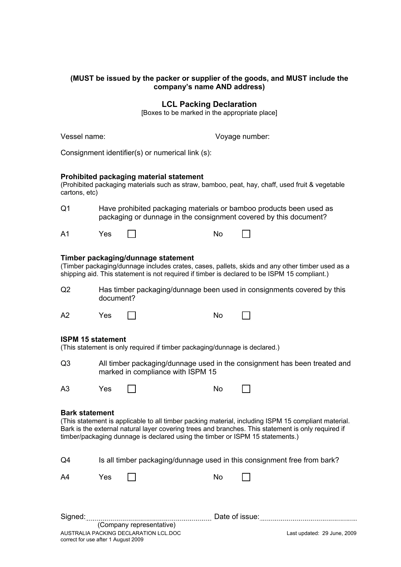 Packing Declaration Form Fill Out Printable PDF Forms Online