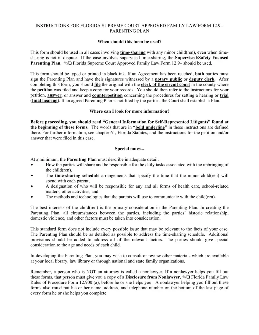 Parenting Plan Examples Florida PDF Form FormsPal