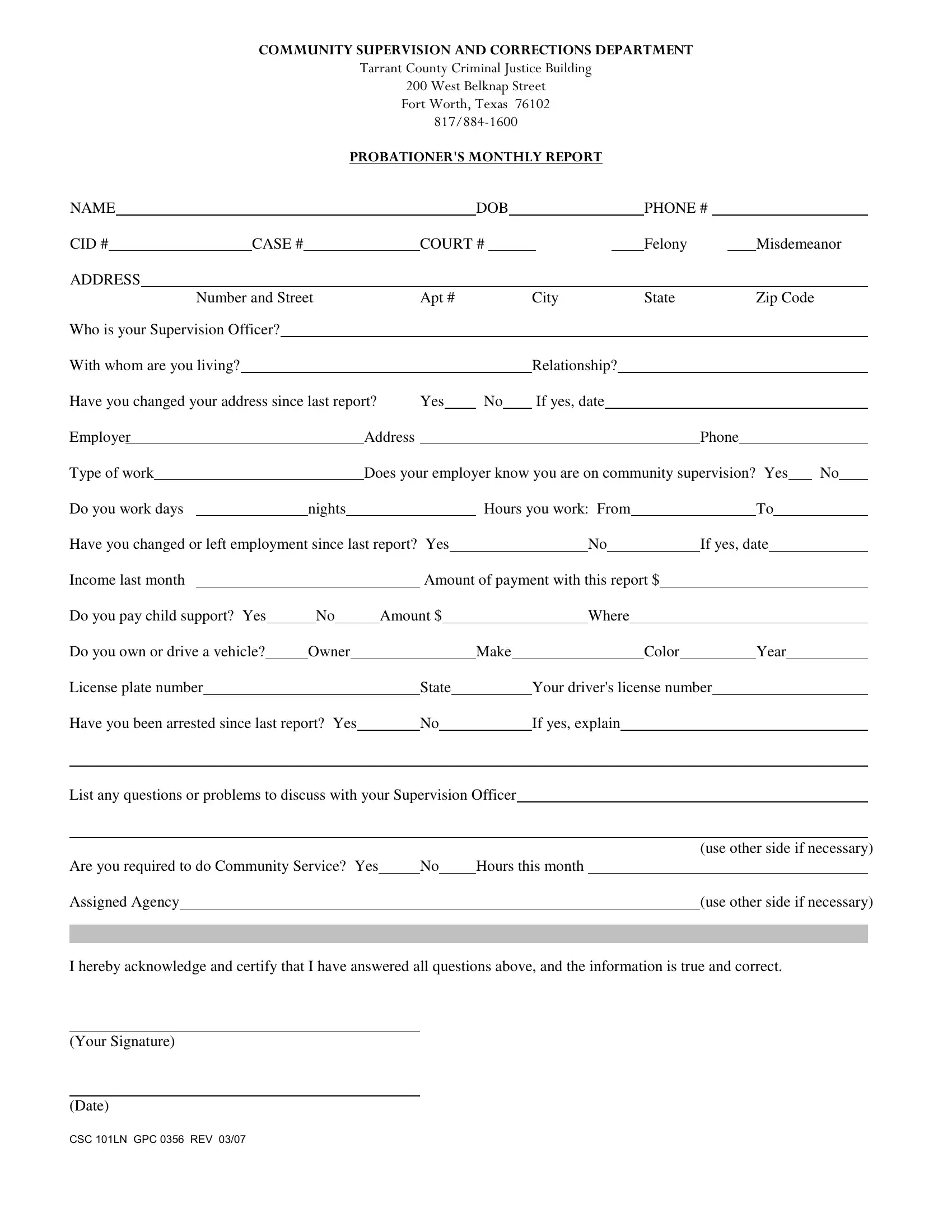 Probation Monthly Report Form Fill Out Printable PDF Forms Online Probation Monthly Report Form Fill Out Printable PDF Forms Online