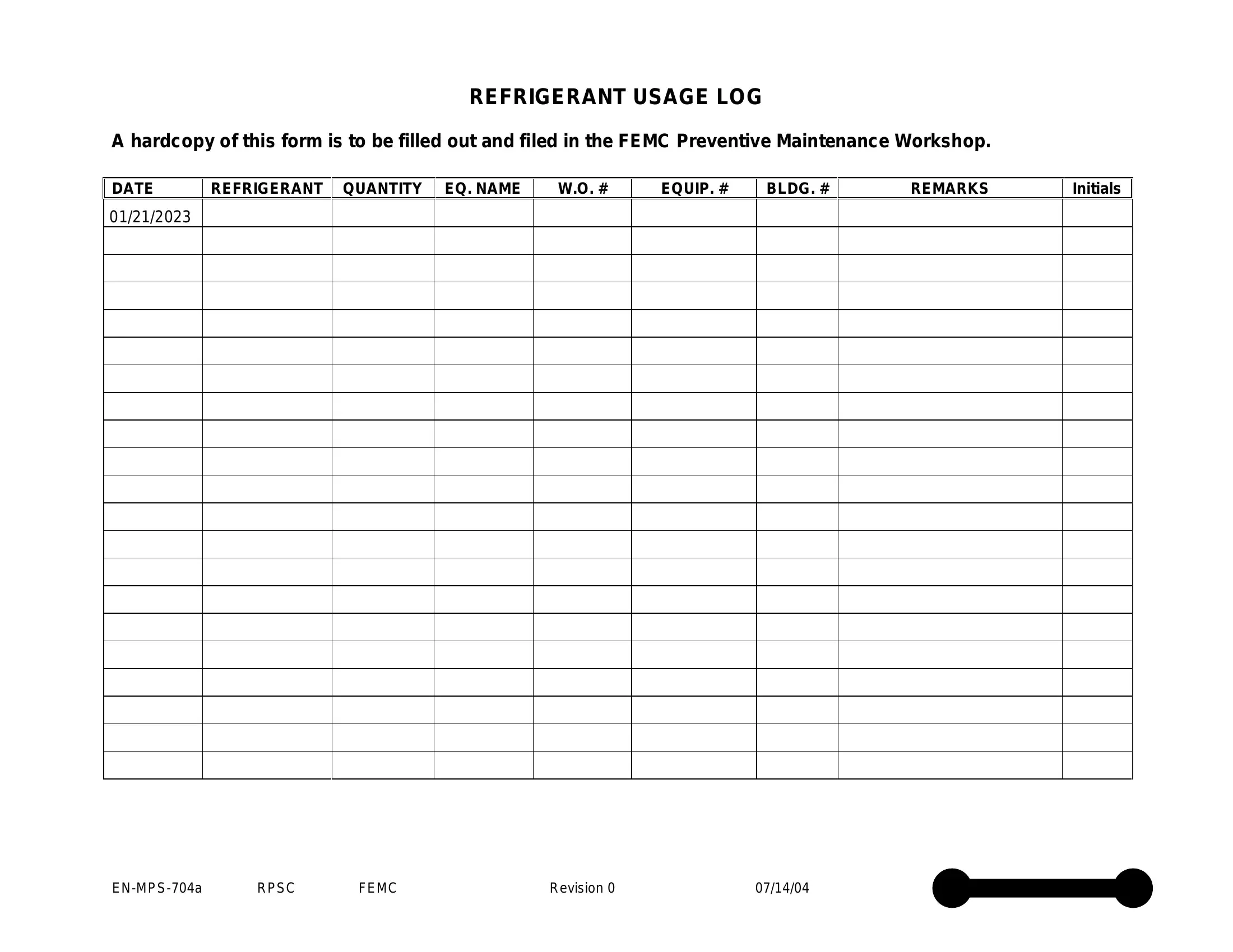 Refrigerant Log Form Fill Out Printable PDF Forms Online