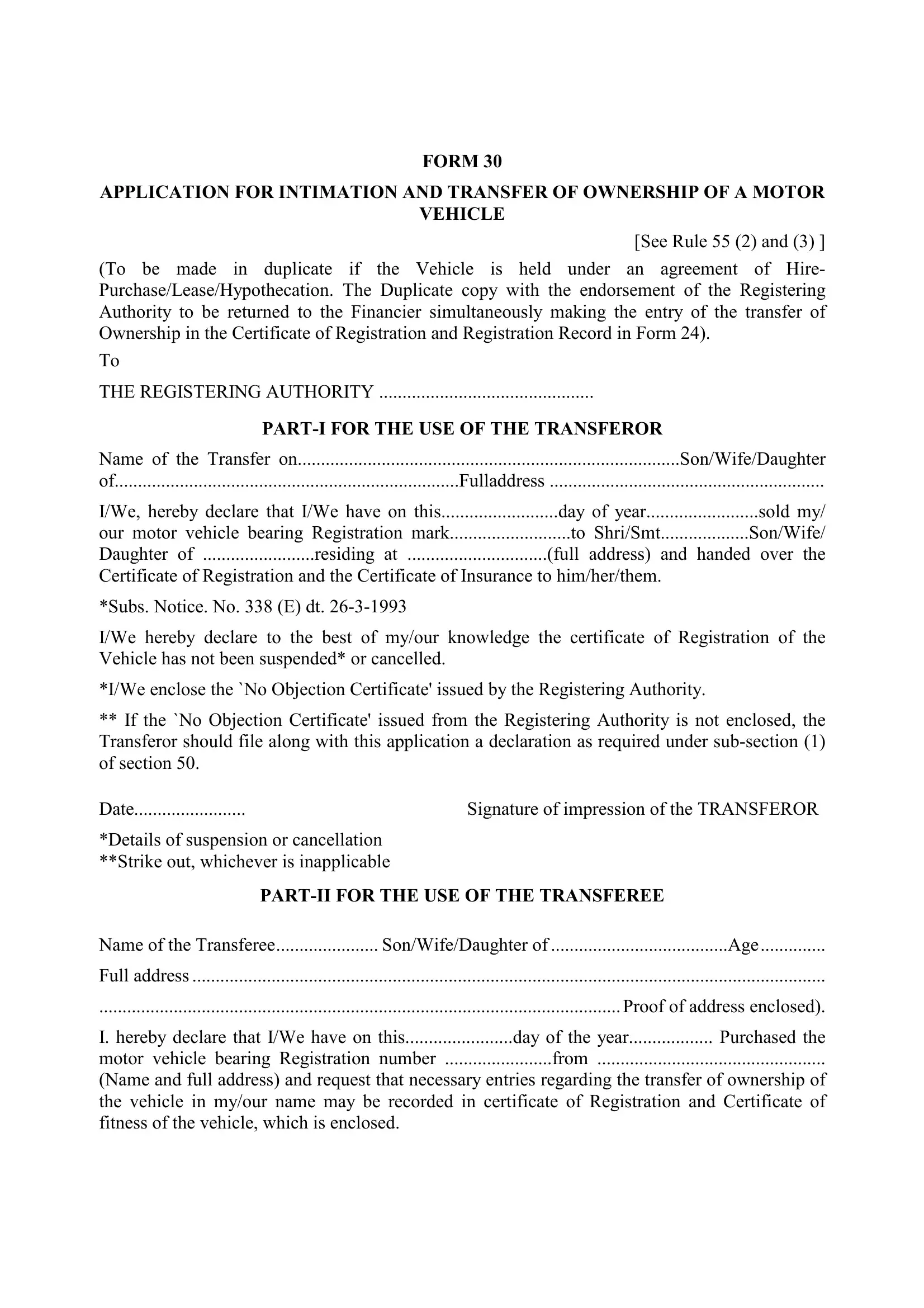 Rto Form 30 Filled Fill Out Printable PDF Forms Online Rto Form 30 Filled Fill Out Printable PDF Forms Online