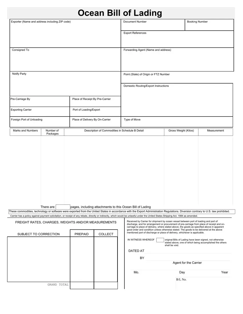 Sample Ocean Bill Of Lading Fill Out Printable PDF Forms Online