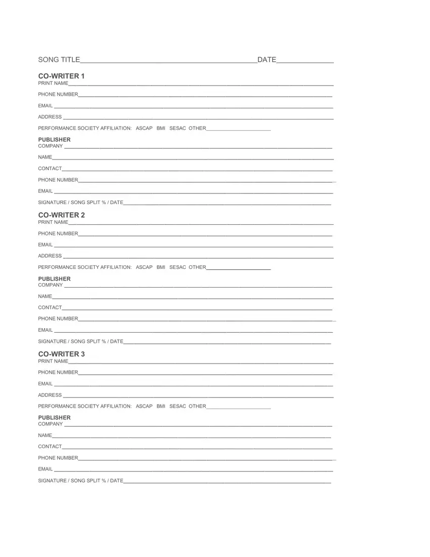 Songwriting Split Sheet Fill Out Printable PDF Forms Online Songwriting Split Sheet Fill Out Printable PDF Forms Online