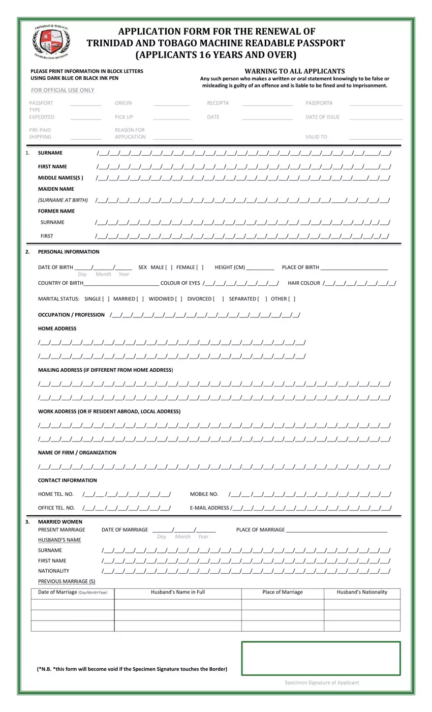 Trinidad Tobago Passport Form Fill Out Printable PDF Forms Online