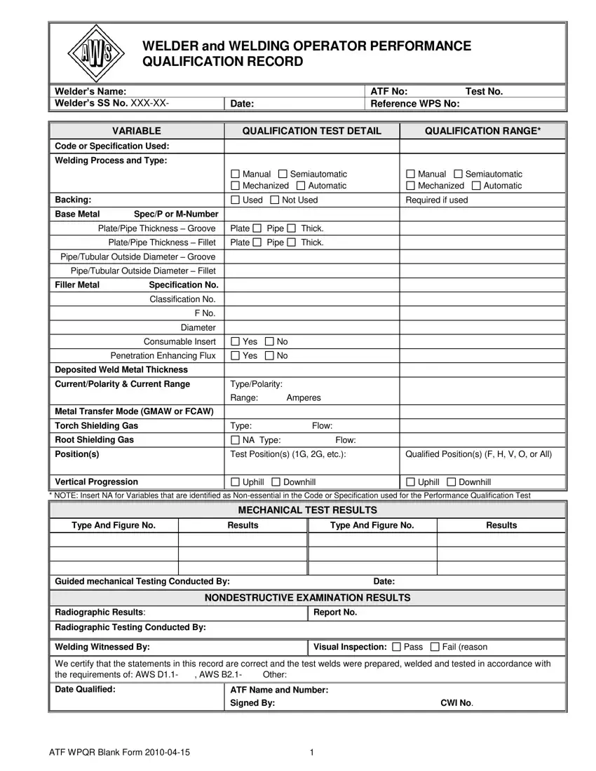 Welder Performance Qualification Record PDF Form FormsPal